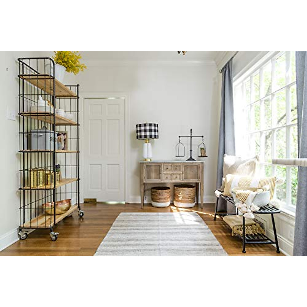 Creative Co-Op 5 Tier Wood Shelves with Metal Frame & Caster Wheels