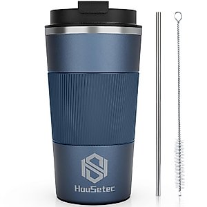 Coffee Mug, Coffee Tumblers with Straws and Straw Brushes, Travel Coffee Mug with Leakproof Lids for Keeping Hot and Cold Water Coffee and Tea,Travel Cups In Travel Office Camping (Navy Blue, 17OZ)