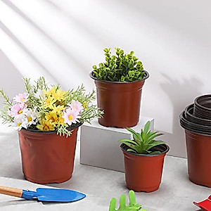 120 Pieces Nursery Pots Variety Pack Plastic Plant Pots 4 5 6 Inch Flower Plant Container Plastic Seed Starting Pot for Seedlings Transplants Indoor Outdoor Garden Yard and Park (Red)