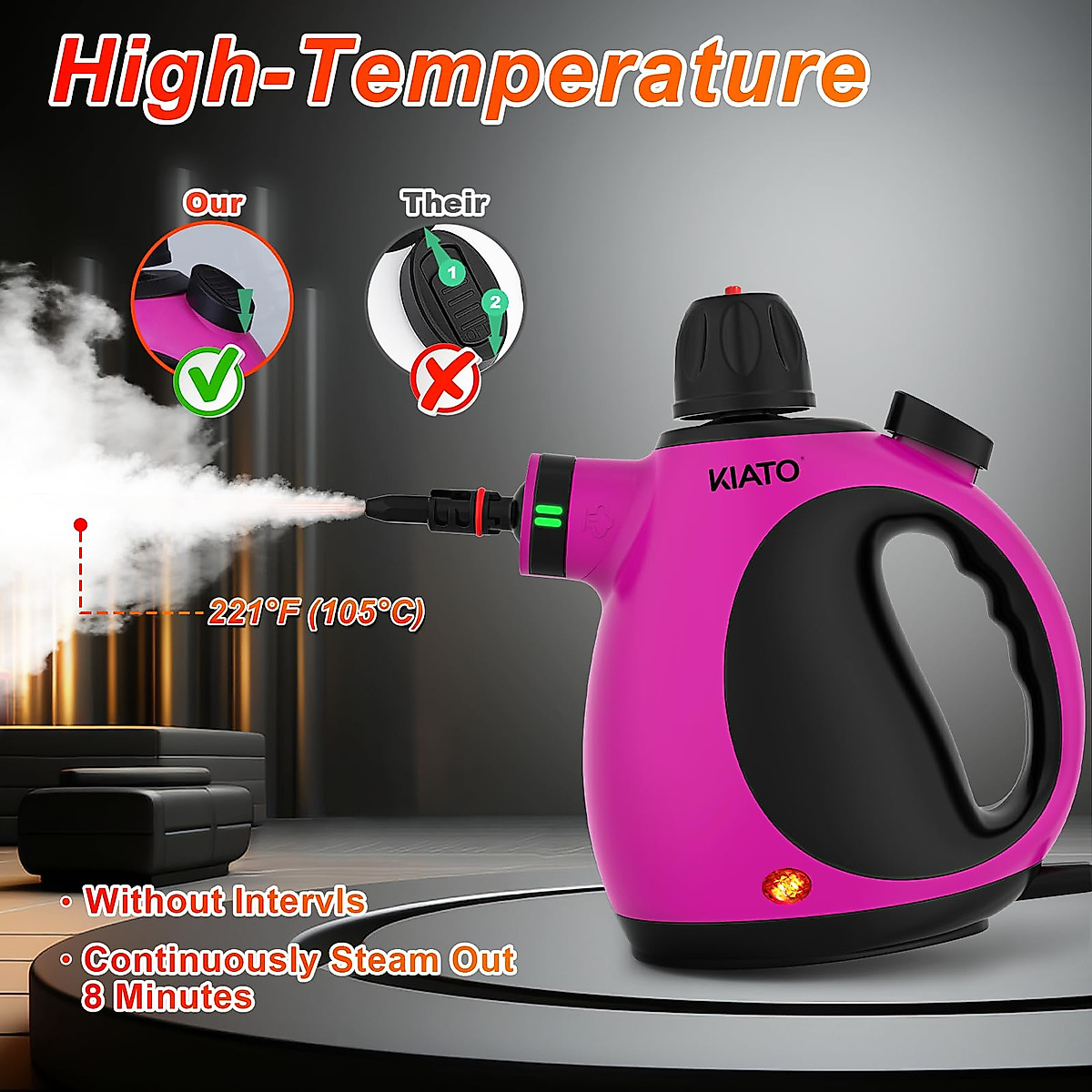 Kiato Handheld Steam Cleaner, 10 in 1 Hand Held Steamer for Cleaning, Portable Pressurized Steamer for Home Use, Bathroom, Mini Steam Cleaners for Upholstery Furniture Sofa Couch Floor Tile Grout Car