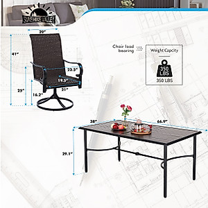 SUNSHINE VALLEY Outdoor Dining Sets,Wicker Swivel Chairs for 6,66.9" x 38" x29.1" Rectangular Outdoor Dining Table with Rounded Support,Patio Rattan Dining Sets for Outdoor Kitchen Lawn Garden,Deck