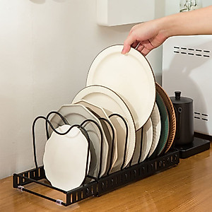 SUNFICON Pans Organizer Rack 2 Pack Pot Lids Holder Bakeware Platters Dishes Cutting Board Storage Stand 10 Adjustable Expandable Compartments Kitchen Countertop Pantry Cabinet, Black