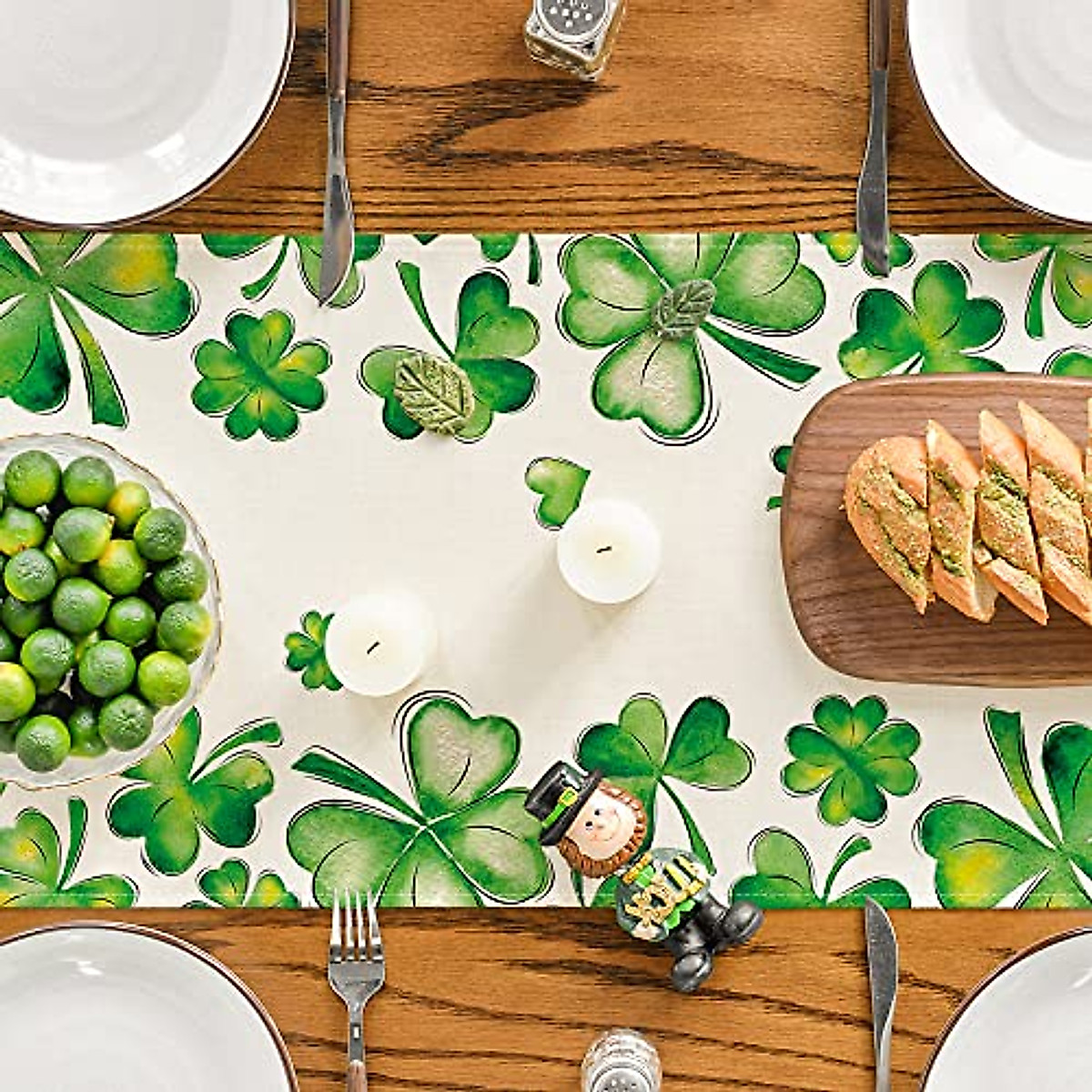 Artoid Mode Green Shamrock Bushes St. Patrick's Day Table Runner, Seasonal Spring Holiday Kitchen Dining Table Decoration for Indoor Outdoor Home Party Decor 13 x 72 Inch