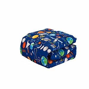 Sapphire Home 8 Piece Space Themed Queen Bedding Set for Boys, Bed in a Bag, Kids Comforter Set with Bed Sheets, Pillow Case, Toy Pillow, Planets, Solar System Bedroom Kit for Toddlers, Queen Size