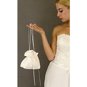 Satin Bridal Wedding Small Money Bag with Pearl-Embellished Floral Lace for Dollar Dance, Bridal Purse, and Other Special Occasions #E1DEDBiv (IVORY)