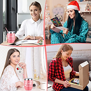 Didaey Teacher Appreciation Gifts for Women 12 oz Pink Wine Tumbler with Lid Straw Teacher Keychains Teacher off Duty Socks Teacher Appreciation Cards(Stylish Style)