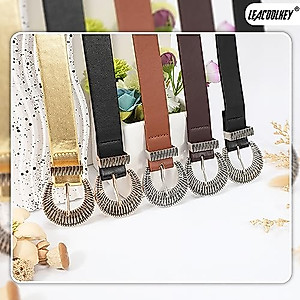 LEACOOLKEY Western Leather Belt for Women Vintage Design Buckle Waist Belt for Jeans Dress