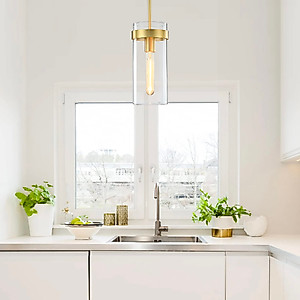 Aberaun Home Modern Gold Pendant Lights Glass Kitchen Island Lighting Rod-Hung Light Fixtures Ceiling Hanging Chandelier Over Kitchen Sink Dining Table Bathroom Tub