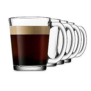 Godinger Coffee Mugs, Italian Made Glass Coffee Mug, Hot Beverage Tea Cups, Glass Cups, Drinking Glasses - 10oz, Set of 4