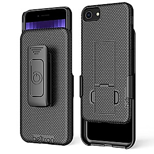 BELTRON iPhone 7/8/SE 2020/SE 2022 Holster Case, Super Slim Rubberized Grip Case & Swivel Belt Clip Holster Combo with Built-in Kickstand for for Apple iPhone SE3 2022, SE2 2020, 8, 7, 6, 6s (Black)