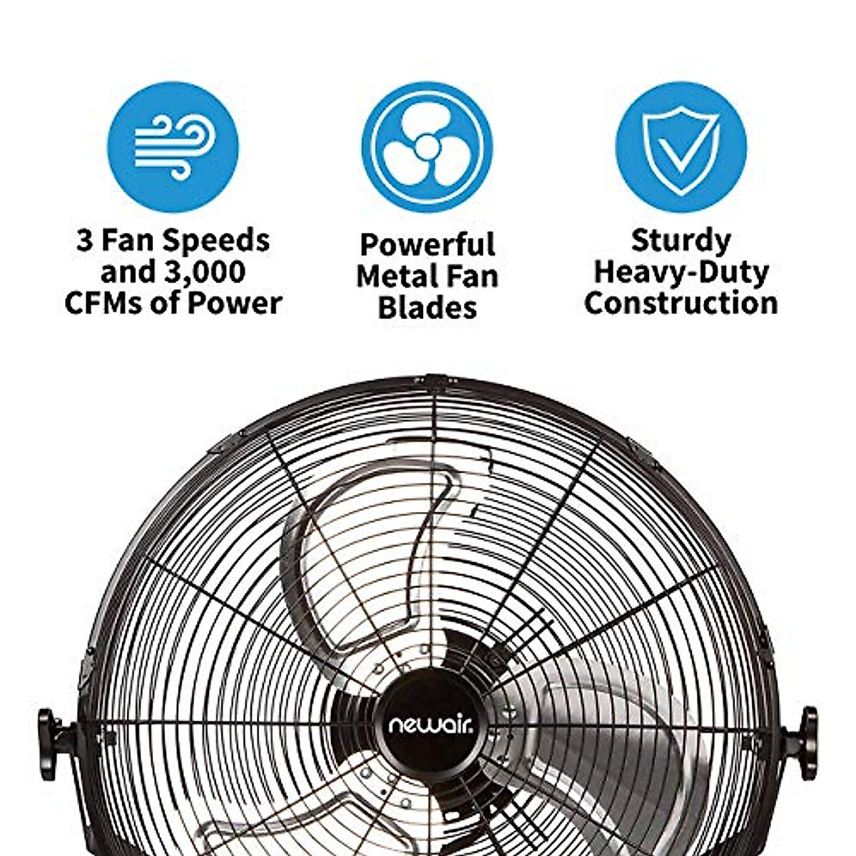 NewAir Floor Fan, 18" High Velocity Industrial Portable Shop Fan with 3 Speed Settings, WindPro18F,Black