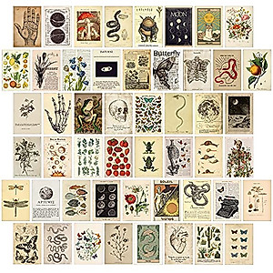 KOSKIMER 50PCS Vintage Wall Collage Kit Aesthetic Pictures, Posters for Room Aesthetic Vintage, Cottagecore Room Decor for Bedroom Aesthetic, Cute Dorm Photo Collage for Teen Girls, Botanical Wall Art