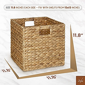IsVie Woven Hyacinth Storage Baskets 4 Pack, Rectangle Storage Container Organizer Baskets with Built-in Handles Home Organizing Laundry Organizer Cube Baskets (Natural, Set of 4)