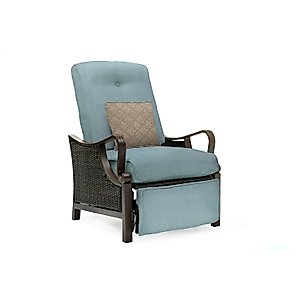 Hanover Ventura Brown Wicker Outdoor Recliner Chair with Cushions and Accent Pillow, Luxury All-Weather Outdoor Patio Recliner Chair with Rust Resistant Steel Frames for Deck, Backyard, Pool Side