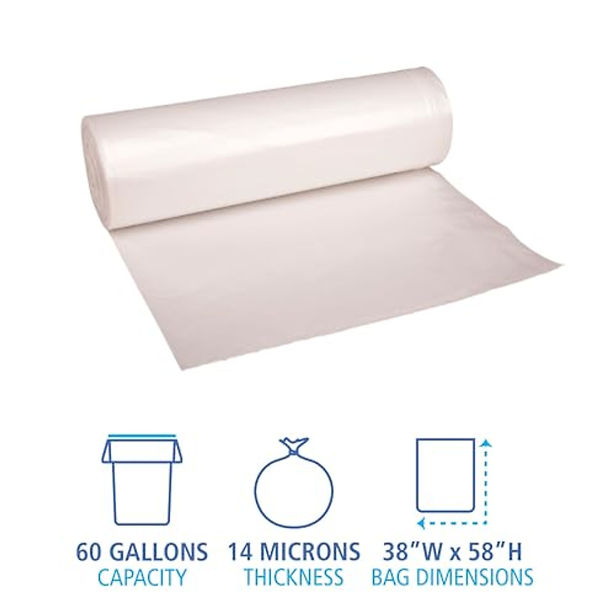 Boardwalk V7658HNKR01 38 in. x 58 in. 60 gal. 14 microns High-Density Can Liners - Natural (200/Carton)