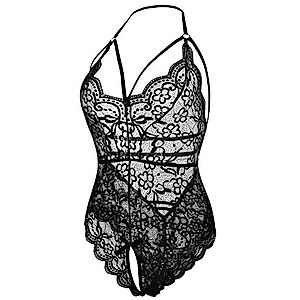 Lingerie for Women Mini Bodysuit Halter Teddy Chemise Sleepwear Scalloped Trim Lace Lingerie