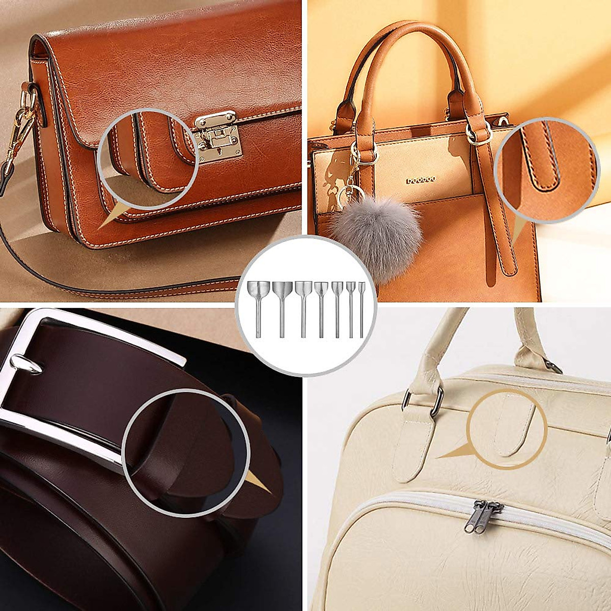 UUJOLY 7 Pcs Leather Half-Round Shaped Cutter Leathercraft Punching Tools Punch Strap Belt Wallet Bag DIY Handwork