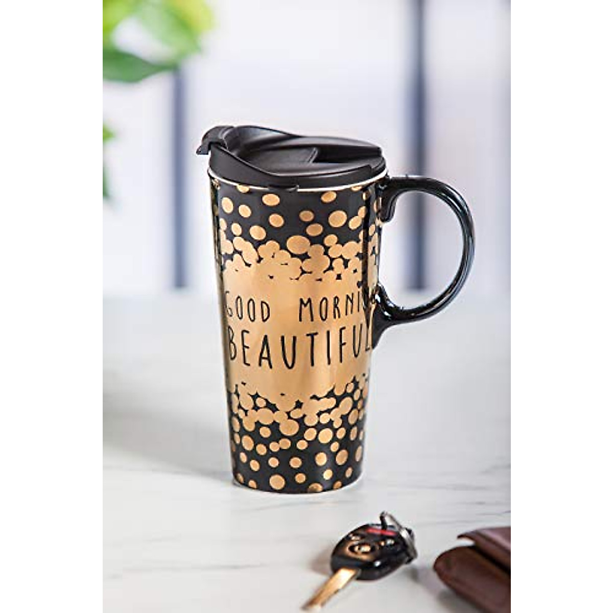Cypress Home Good Morning Beautiful 17 Oz Ceramic Travel Coffee Mug