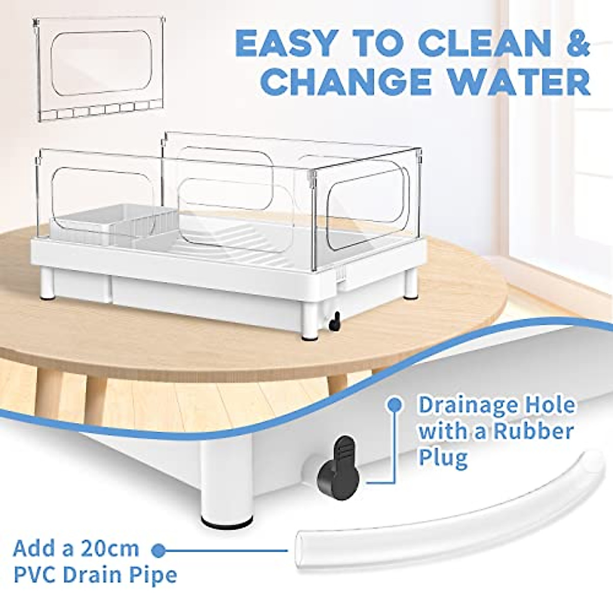 MoonOrange Small Turtle Tank, Turtle Aquarium, Acrylic Turtle Terrarium with Basking Platform, Bottom Drainage, Multi-Function Areas for Turtles, Crabs, Crayfish, Small Reptiles. (White Tank)