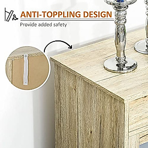 HOMCOM Farmhouse Sideboard Buffet Cabinet, Kitchen Cabinet with 2 Glass Doors, Coffee Bar Cabinet with Adjustable Shelves and 2 Drawers for Living Room, Oak