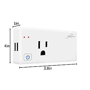 Jinvoo Smart Plug,WiFi Outlet Mini Socket 16A Work with Alexa and Google Home, Remote Control,Smart Plug Outlet with 2 USB Ports, Voice Control Remote Control, Timing Function