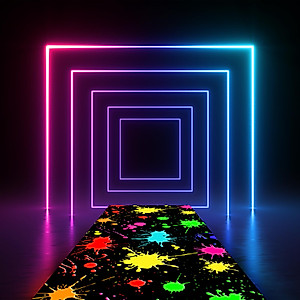 Haull 118 x 39 Inch Neon Light up Dance Floor Neon Party Decorations Blacklight Rug Glow in The Dark UV Reactive Fluorescent for Christmas Halloween Birthday Wedding Party Favors (Paint Splatter)