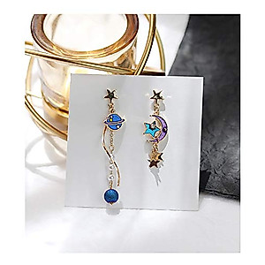 Original Cloud Moon Planet Star Creative Long tassels Dangle Earrings 18K Gold Plated Asymmetrical AB Earrings For Women Girls (Style 4)