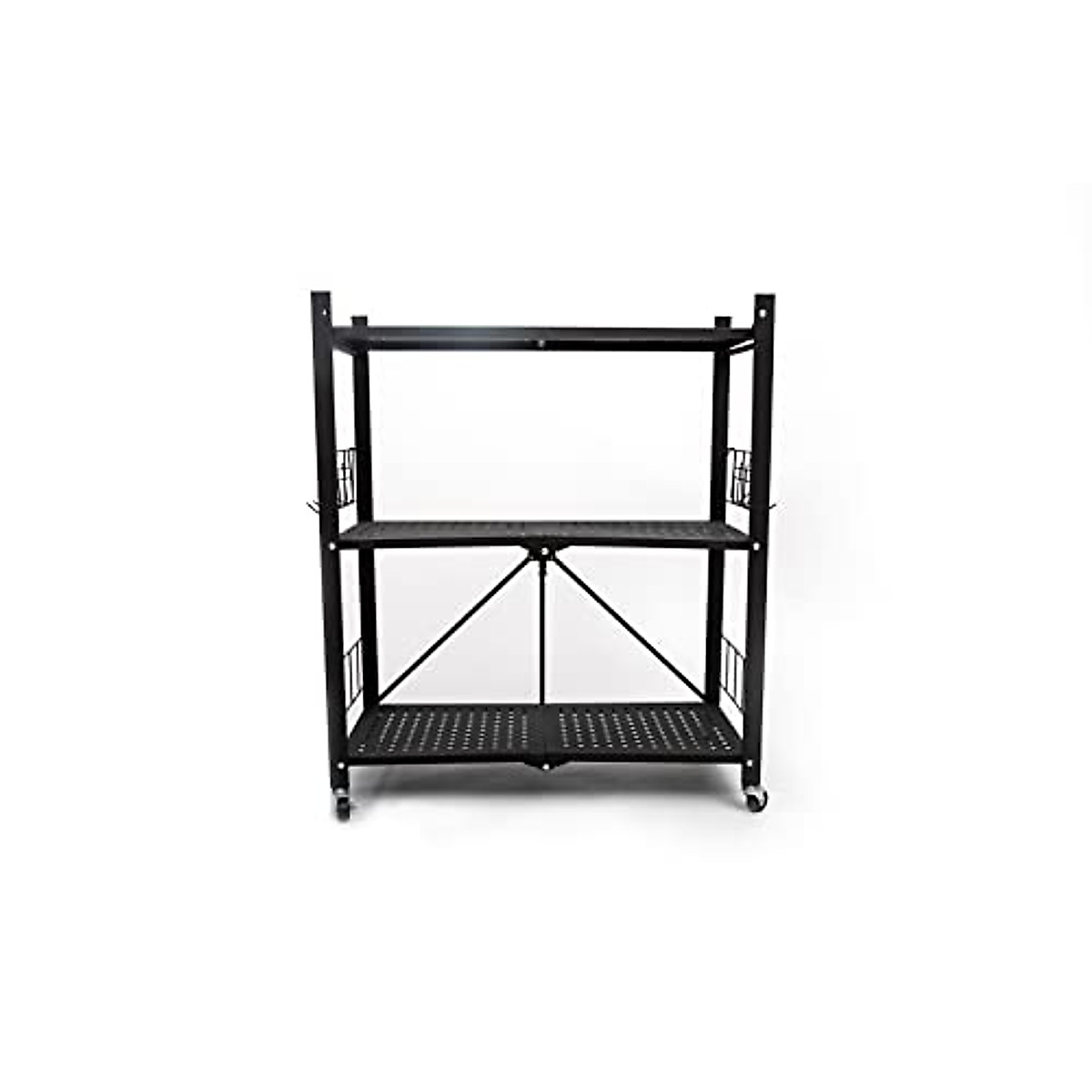 SPAXCEL 3-Tier Foldable Storage Shelves,No Assembly/No Tools Required,3 Tier Shelf,Metal Shelf Organizer,Black