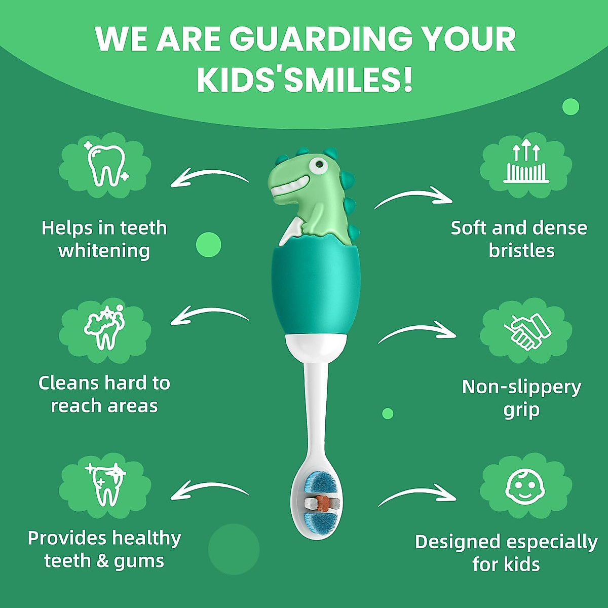 ZMRZ Kids Manual Toothbrush, Extra Soft Bristle Toddler Toothbrush with 10000 Bristles, Kids Travel Toothbrush Designed for Delicate Teeth & Gums for Children 2-7 Years (Green)