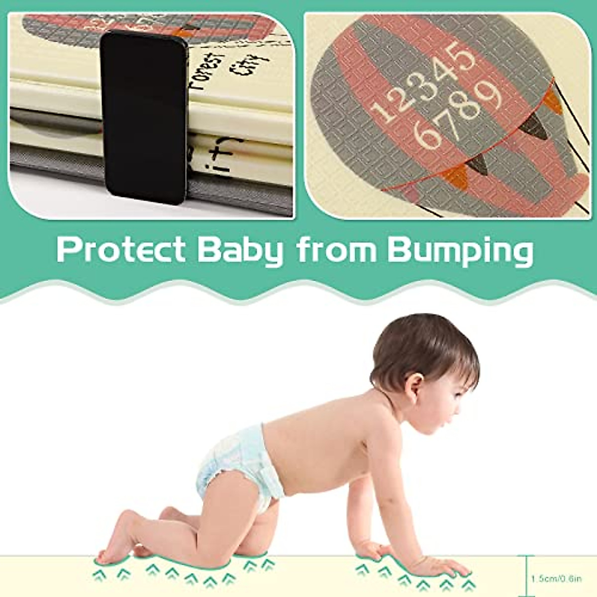 LFCREATOR Baby Play Mat,79" x 71" Extra Large Play Mat for Baby,Anti Slip Non Toxic Infant Play Mat ，Waterproof Reversible Playmat with Fabric Covering Edge,CAR