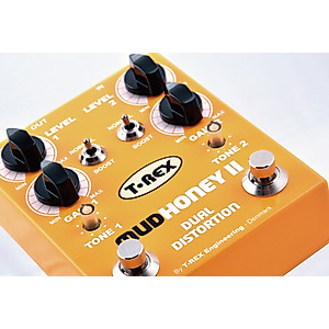 T-Rex Engineering MUDHONEY-II Dual Distortion Guitar Effects Pedal with Two Independent Channels of Vintage Gain Dual Distortion; Individual Boost Function and Tone Controls for Each Channel (10020)