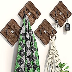 J JACKCUBE DESIGN Rustic Wall Hooks for Hanging Set of 4, Wall Mounted Farmhouse Vintage Decorative Wooden Hangers for Coat Hat Bag Purse Key Towels (Total 8 Hooks) - MK1003A