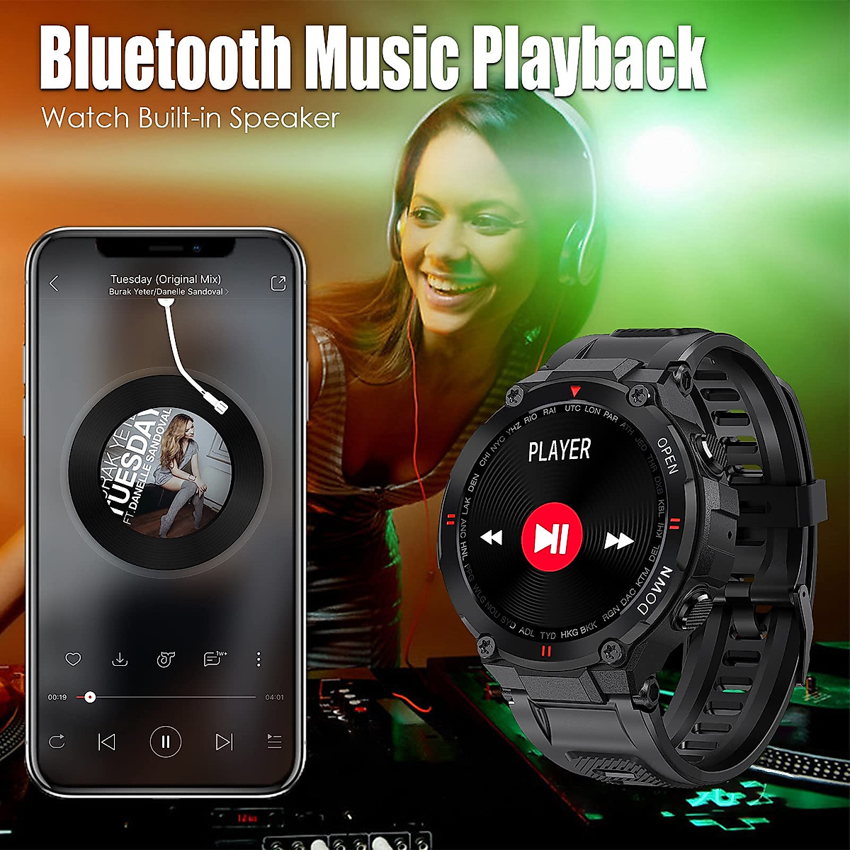 Smart Watch for Men Outdoor Waterproof Military Tactical Sports Watch Fitness Tracker Watch with Heart Rate Monitor Pedometer Sleep Tracker Compatible with iPhone Samsung NO Bluetooth Calling