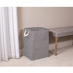 BIRDROCK HOME 61L Collapsible Single Square Laundry Hamper Basket - Grey & White Stripes Bin - Compact Dirty Clothes Organizer Bag - Lightweight Tote