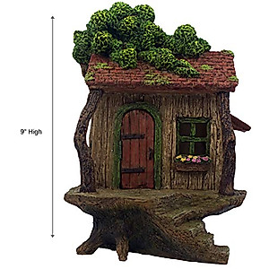 PRETMANNS Fairy Garden Fairy Houses – Fairy Garden Houses for Outdoor - Large Fairy Tree House with a Door That Opens – 9” High - Fairy Garden Supplies for Miniature Garden Accessories