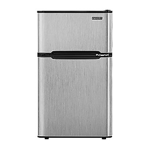 Euhomy Mini Fridge with Freezer, 3.2 Cu.Ft Compact Refrigerator with freezer, 2 Door Mini Fridge & BLACK+DECKER EM720CB7 Digital Microwave Oven with Turntable Push-Button Door, Child Safety