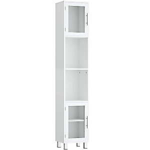 Tangkula Tall Bathroom Cabinet, Home Living Room Wood Storage Cabinet Free Standing w/ 4 Shelves and 2 Glass-Paneled Doors Suitable Tall Bathroom Cabinet
