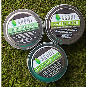 Aromi Solid Cologne | Clean, Fresh, Aquatic Fragrance, Amber, Jasmine Scent, Vegan, Cruelty-free, Travel, Funny Men's Gift, Alcohol-free, Concentrated (Douchebag)