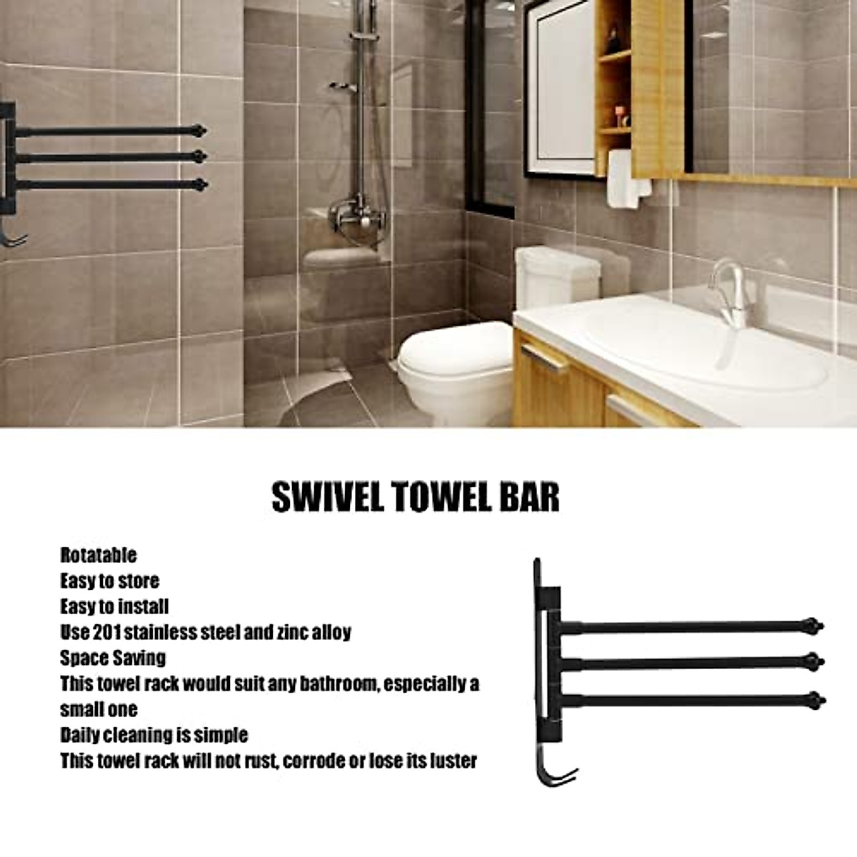 Stainless Steel Swivel Towel Rack 4 Arms Bathroom Towel Hanger Holder 180 Degrees Swivel Towel Bar Rotating Bath Towel Rack Swing Out Towel Racks for Bathroom Kitchen Home Hotel(3 Arms)