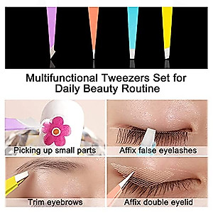 Professional Stainless Steel Tweezers Set-Precision Tweezers Set for Ingrown Hair Remove and Lash Extension, Plucking Tweezers with Leather Case for Ladies Gifts (4-Piece)