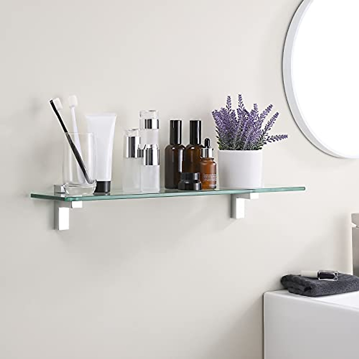 KES Bathroom Shelf 24 Inch Glass Shelf Wall Mounted Tempered Glass Shelf Polished Chrome Finish, BGS3201S60