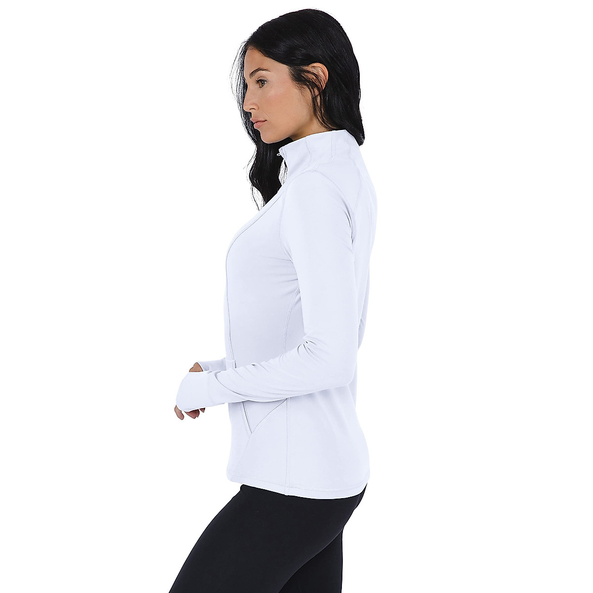 Yogalicious Nude Tech Half Zip Long Sleeve Jacket with Front Pockets - White - Medium