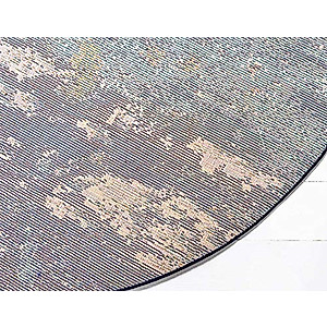Unique Loom Estrella Collection Distressed, Landscape, Abstract, Modern, Earth Tones Area Rug (8' 0 x 8' 0 Round, Navy Blue/Green)
