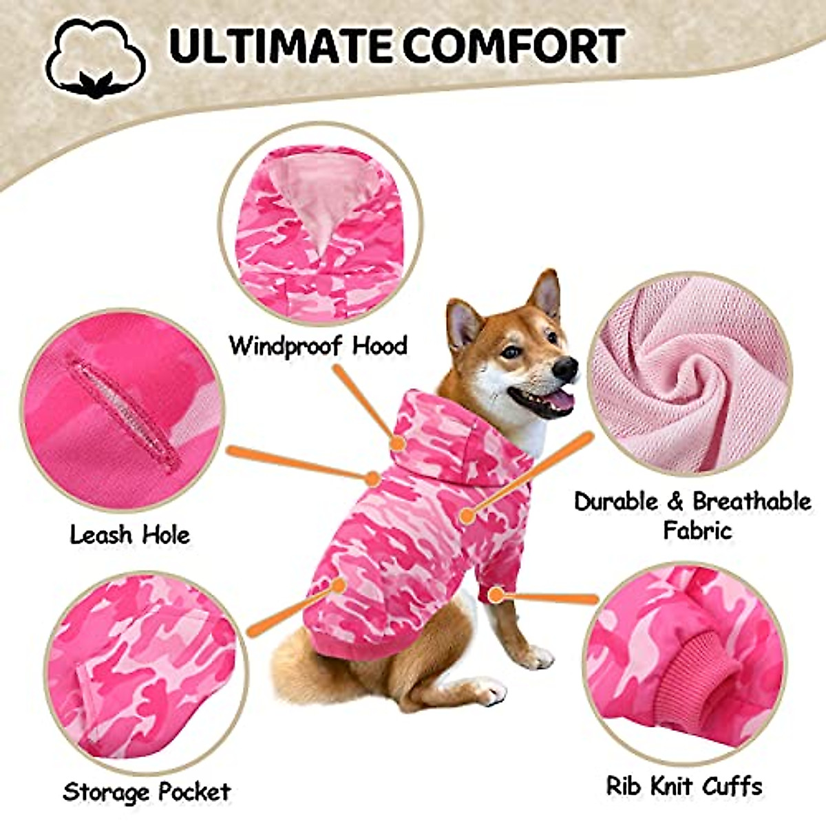 AOFITEE Camo Dog Hoodie Coat Warm Dog Shirts Vest, Camouflage Pet T-Shirt Sweatshirts with Pocket, Cozy Puppy Pollover Pajamas Dog Cold Weather Clothes Apparel for Small Medium and Large Dog