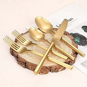 Zerophilo Matte Silverware Set Gold Flatware Set with Hexagon Handle 20 Pieces 18/0 Stainless Steel Cutlery Set Wedding Housewarming Gift Service for 4 (Matt gold)