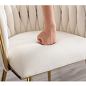 DUOMAY Modern Barrel Dining Chair Set of 4, Velvet Upholstered Accent Side Chair Makeup Vanity Chair with Back Living Room Leisure Chair with Gold Metal Legs for Dining Room Office, White