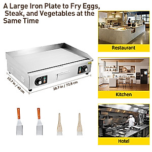 Takywep 30Inch Electric Griddle，Commercial Electric Countertop Grill, Non-Stick Electric Grill Plate (With Plug), Adjustable Temperature Control 122°F-572°F, 1600W/110V