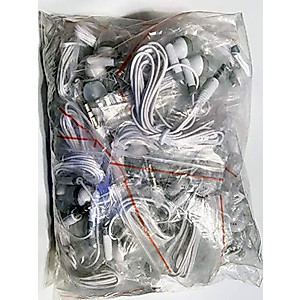 LowCostEarbuds Bulk Wholesale Lot of 50 White/Gray Earbuds Headphones - Individually Wrapped