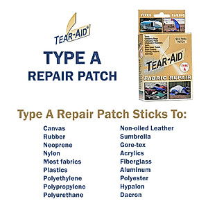 TEAR-AID Fabric Repair Kit, Type A Clear Patch for Canvas, Fiberglass, Leather, Polyester, Nylon & More, Gold Box, 2 Pack