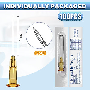 25 Gauge 1 Inch: 100 PCS Sterile Disposable Luer Lock - Individually Sealed Packages